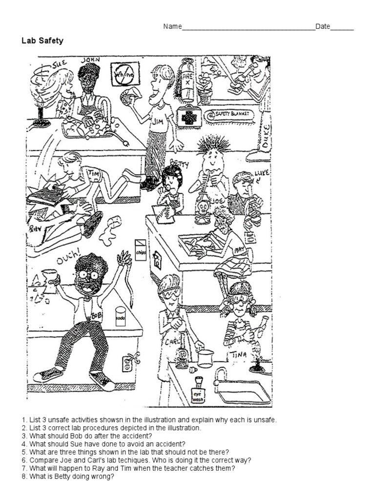 Lab Safety Cartoon Worksheet Activities | PDF