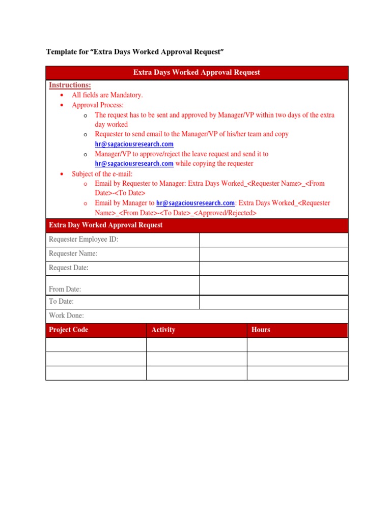 Extra Days Worked Approval Template | PDF | Career & Growth
