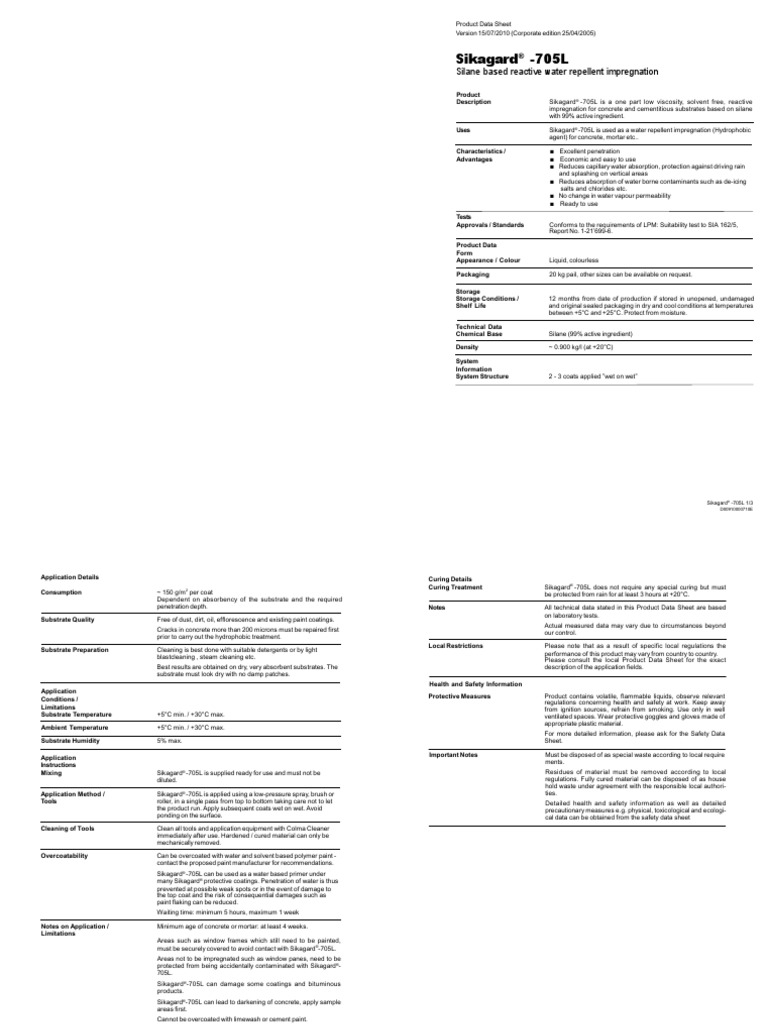 Sika PDS - E - Sikagard - 705 L | PDF | Paint | Housekeeping