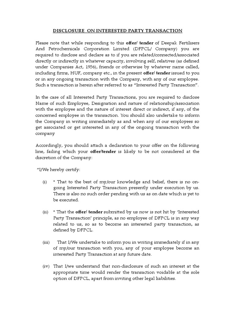 Disclosure On Interested Party Transaction | PDF | Business Law ...