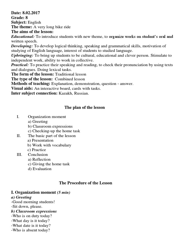 A Very Long Bike Ride | PDF | Lesson Plan | Communication