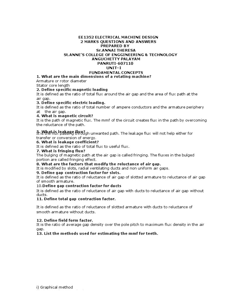 EE1352 Electrical Machine Design Q&A | PDF | Electrical Resistivity And ...