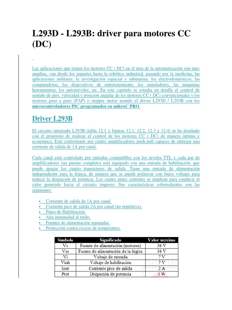 L293D y L293B | PDF | Circuito integrado | Corriente eléctrica