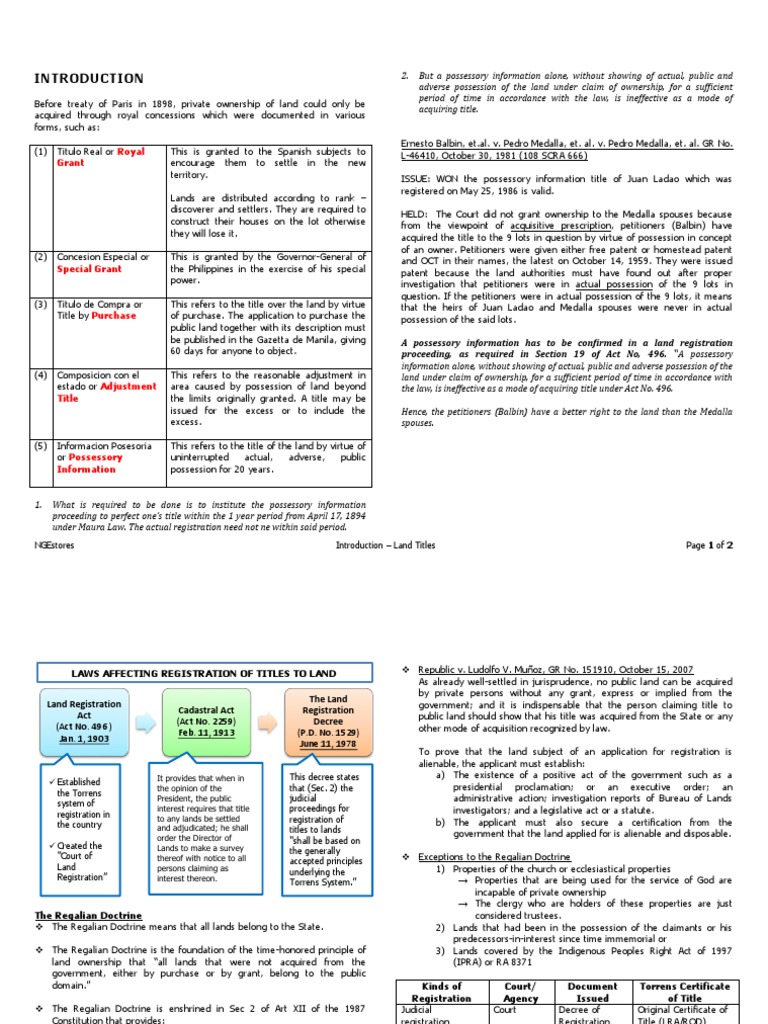 Introduction Notes On Land | PDF | Ownership | Adverse Possession