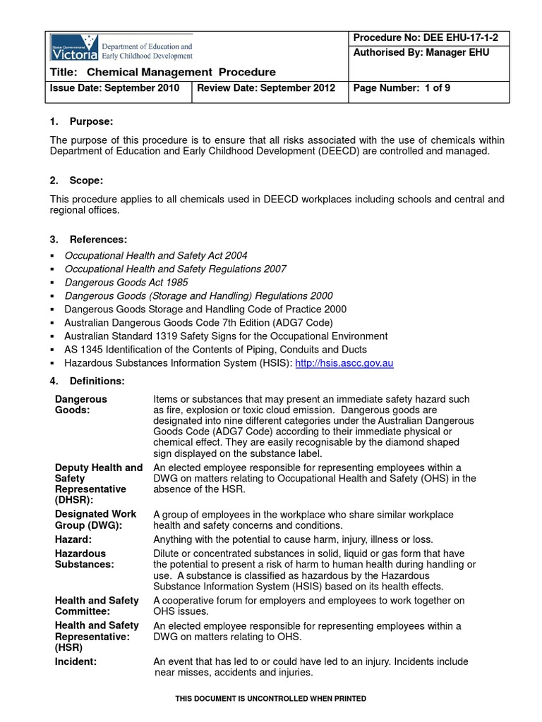 DEECD Chemical Management Procedure | PDF | Dangerous Goods | Personal ...