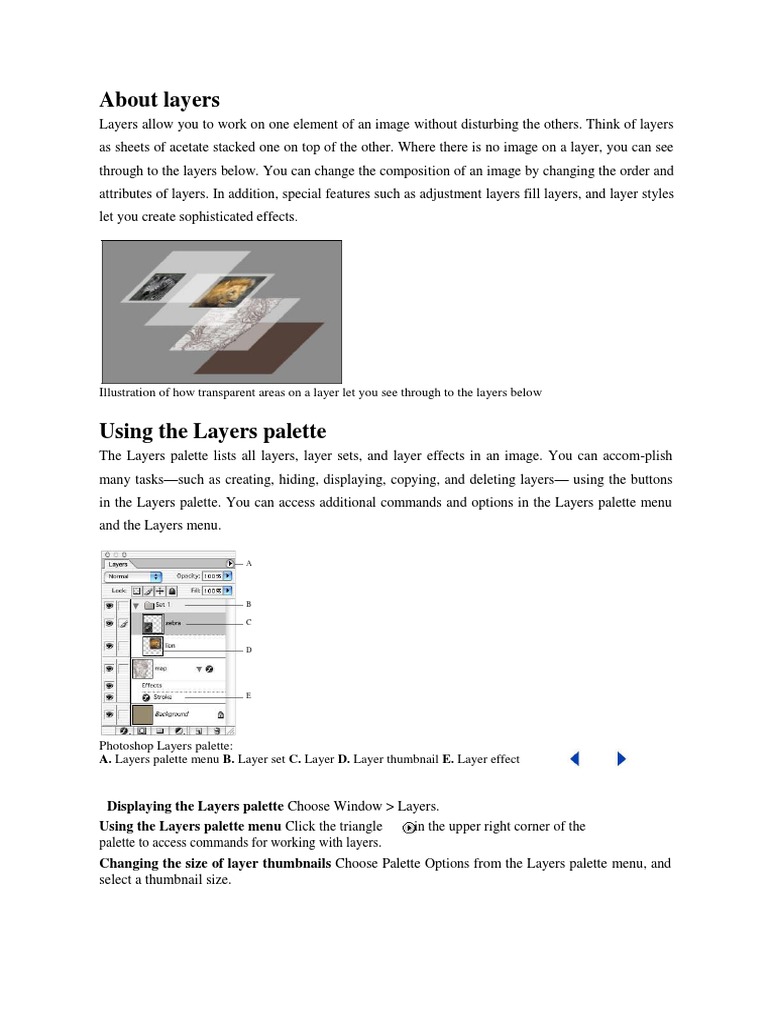 About Layers: Displaying The Layers Palette Choose Window Layers. Using ...