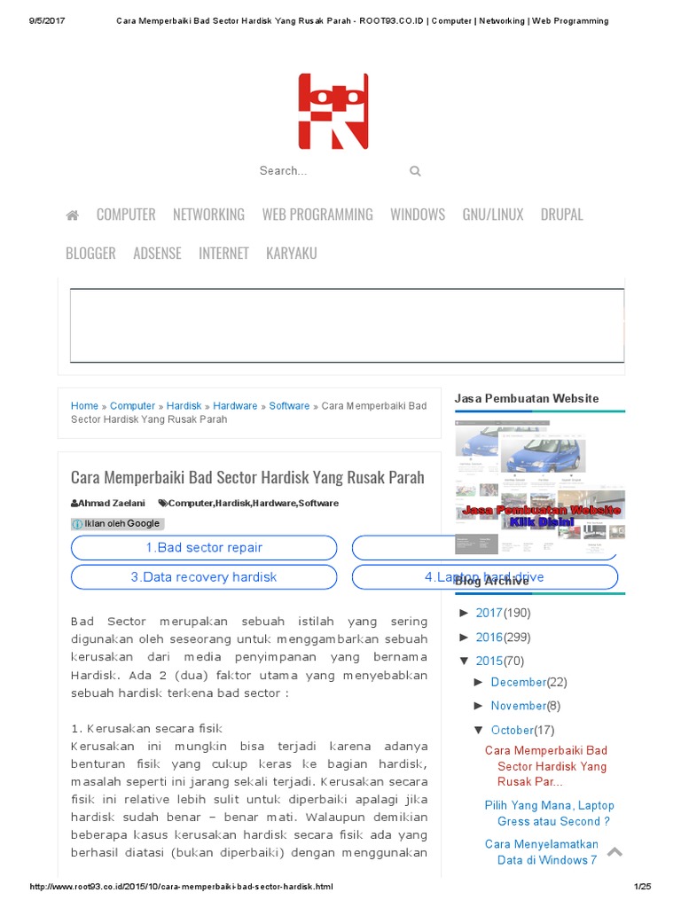 Cara Memperbaiki Bad Sector Hardisk Yang Rusak Parah - ROOT93.CO | PDF