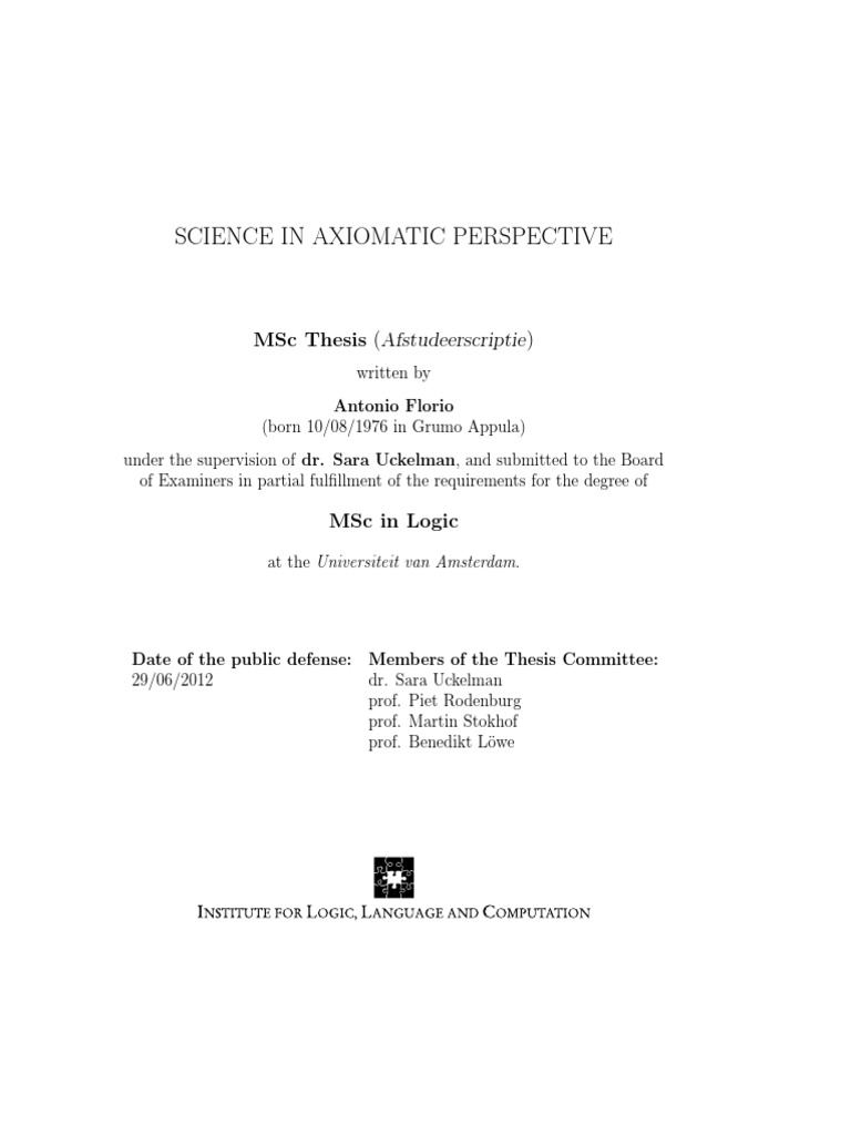 Science in Axiomatic Perspective: MSC Thesis (Afstudeerscriptie) | PDF ...