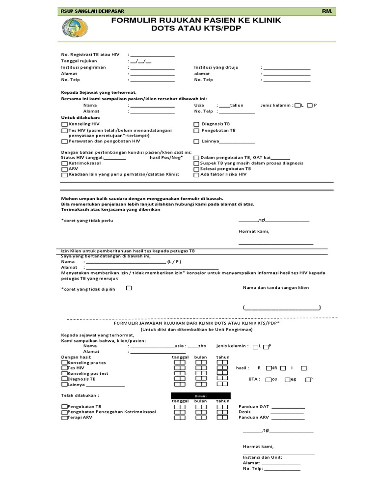 Formulir Rujukan Pasien Ke Klinik Dors Atau Klinik KTS | PDF