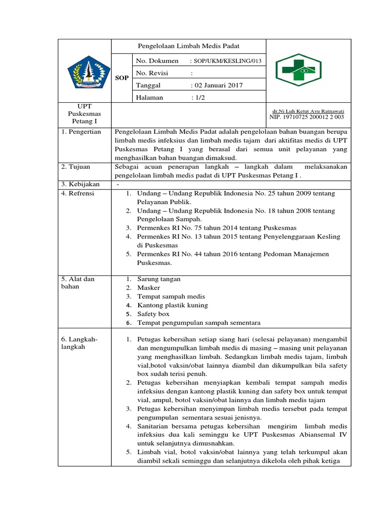 SOP Pengelolaan Limbah Medis Padat | PDF
