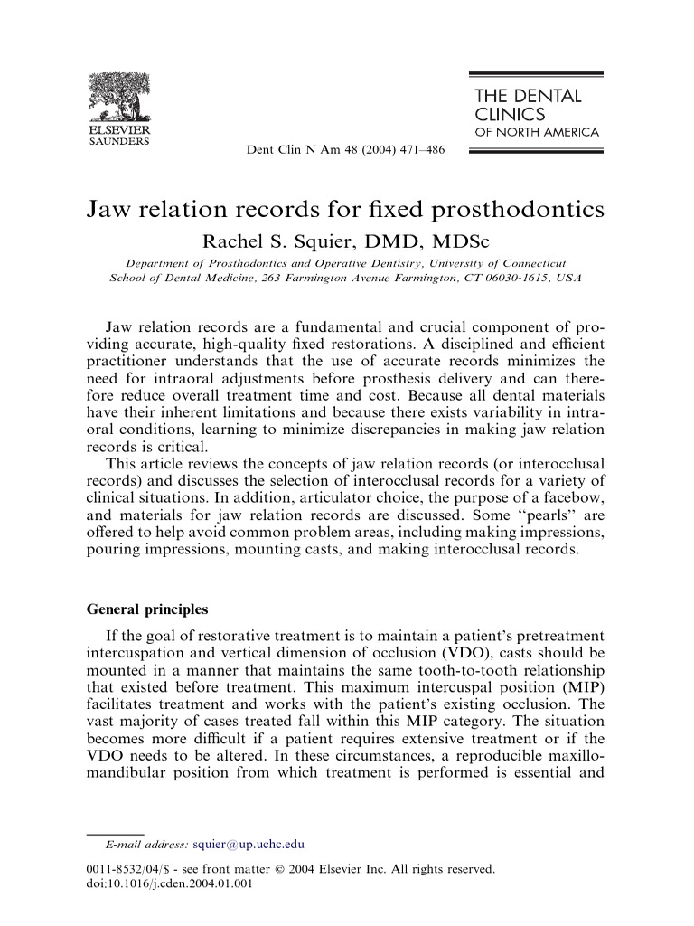 Jaw Relation Records in Fixed Prosthodontics | PDF | Mouth | Dentistry