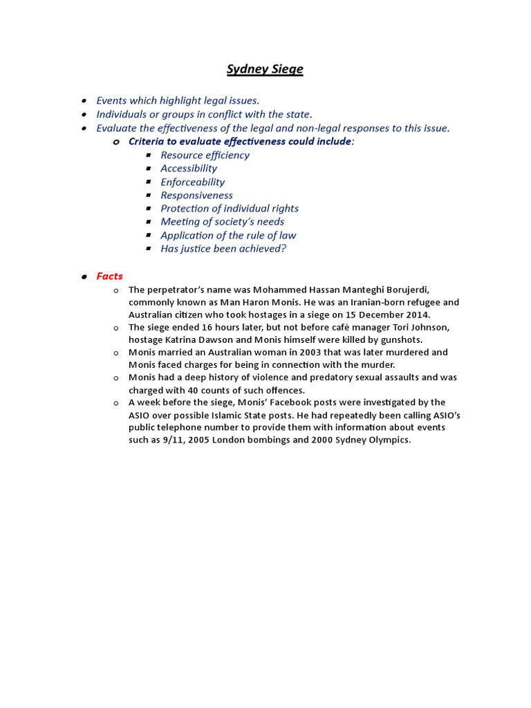 Sydney Siege: Criteria To Evaluate Effectiveness Could Include | PDF