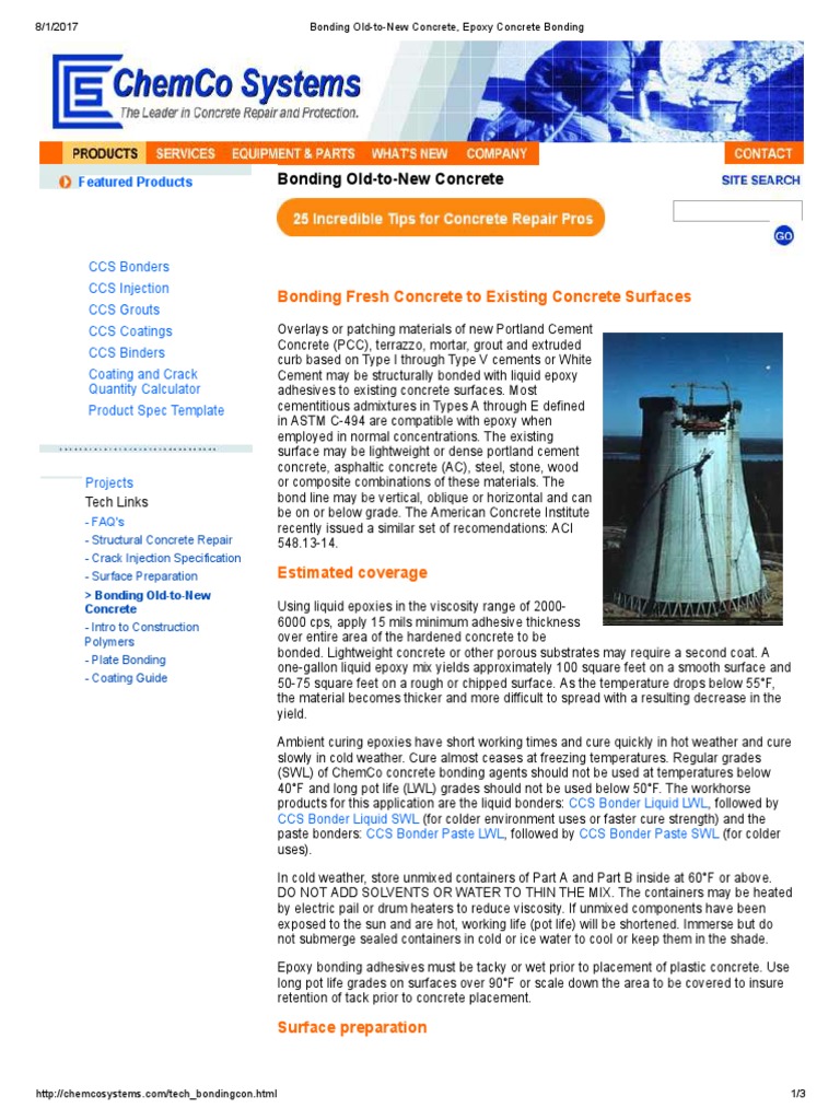 Bonding Old-To-New Concrete, Epoxy Concrete Bonding | Epoxy | Concrete
