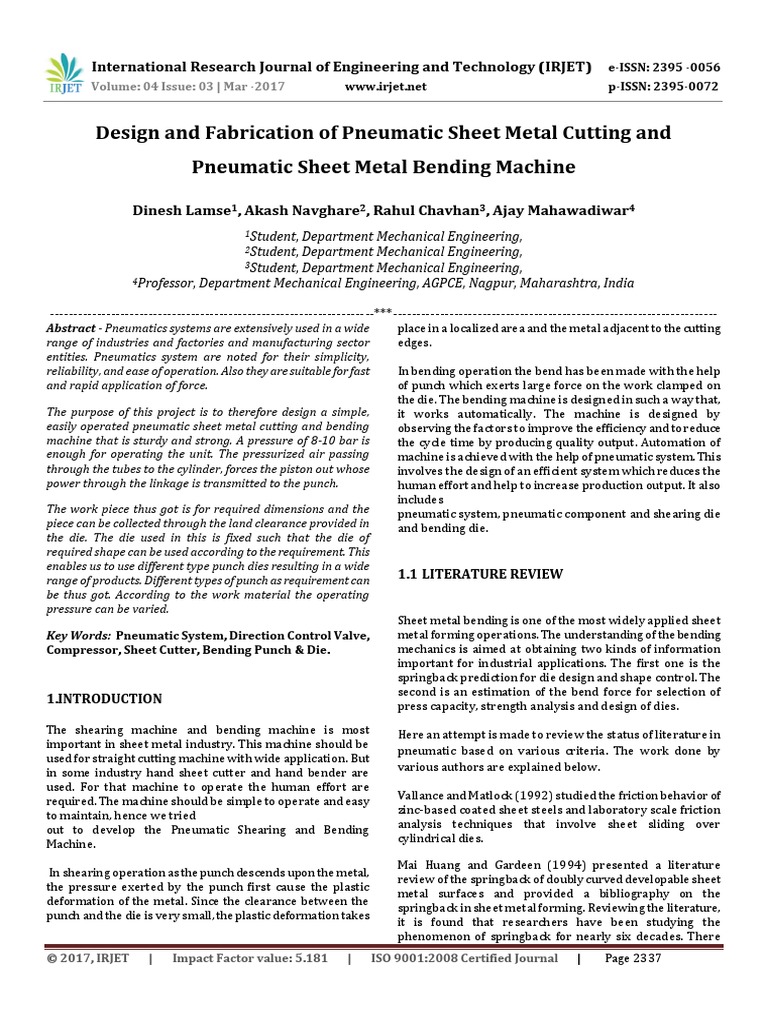 Design and Fabrication of Pneumatic Sheet Metal Cutting and Pneumatic ...