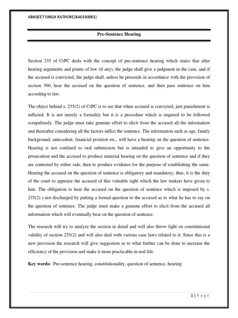 Pre-Sentence Hearing: Abhijeet Singh Rathore (Ba0140001) | PDF ...