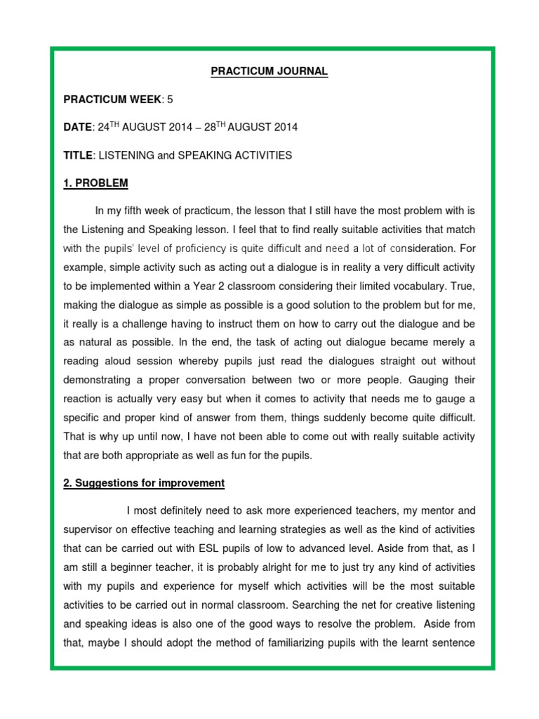 Practicum Journal | PDF | English As A Second Or Foreign Language ...