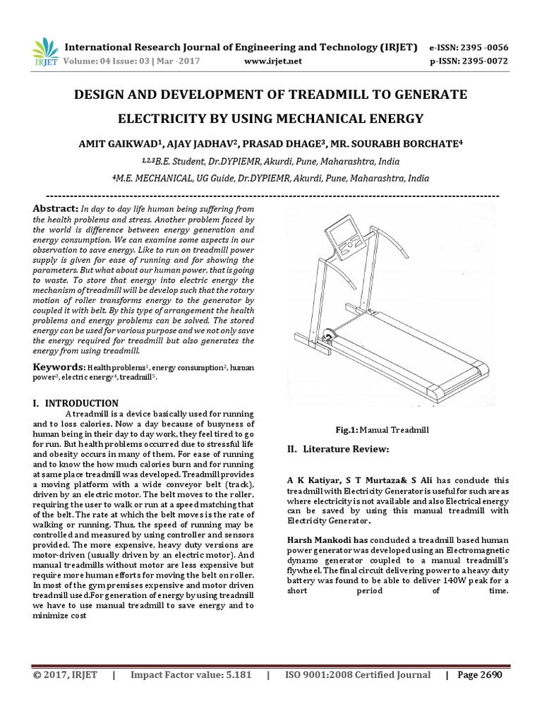 Design and Development of Treadmill To Generate Electricity by Using ...