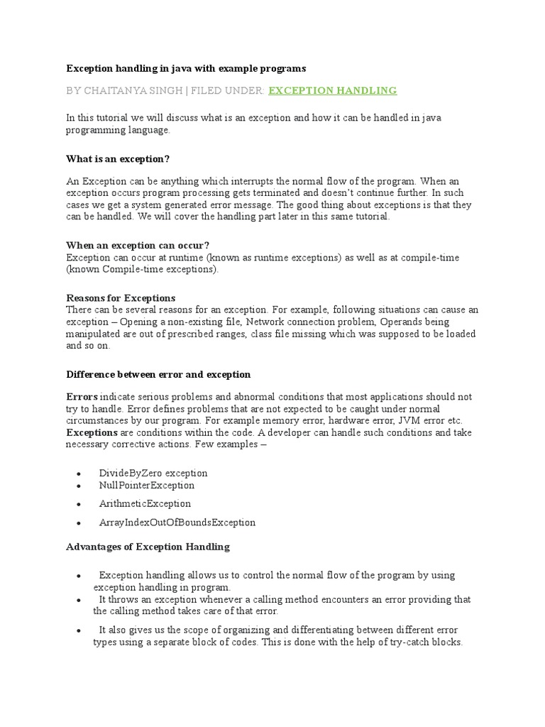 Exception Handling In Java Download Free Pdf Java Programming Language Computer Engineering