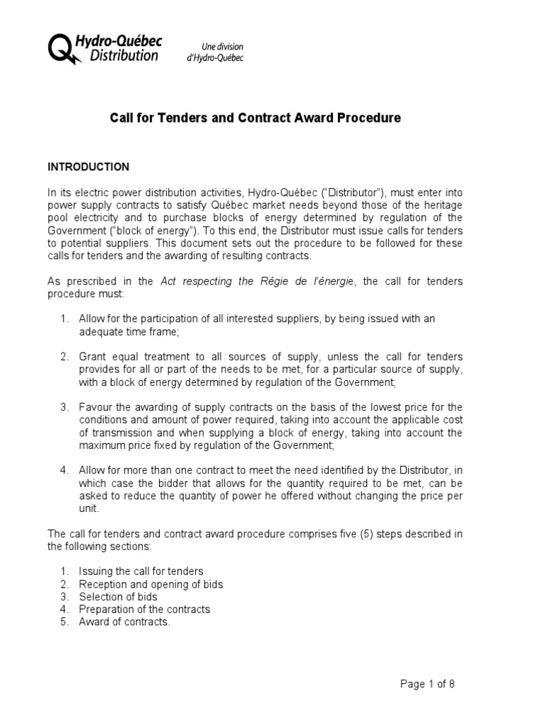 Call For Tenders and Contract Award Procedure | PDF | World Wide Web ...