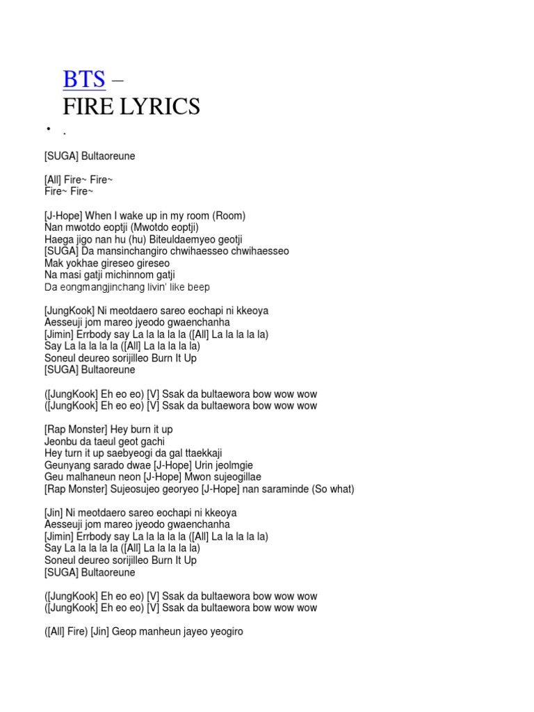 BTS Fire Lyrics | PDF