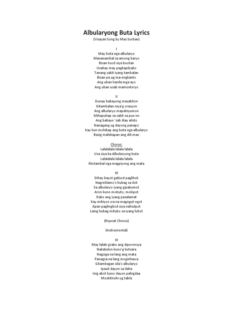 Albularyong Buta Lyrics | PDF