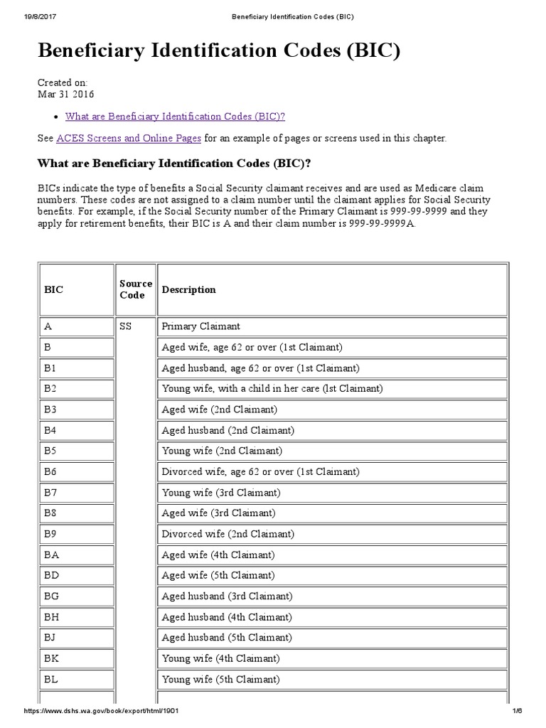 Beneficiary Identification Codes (BIC) | PDF | Chess | Marriage