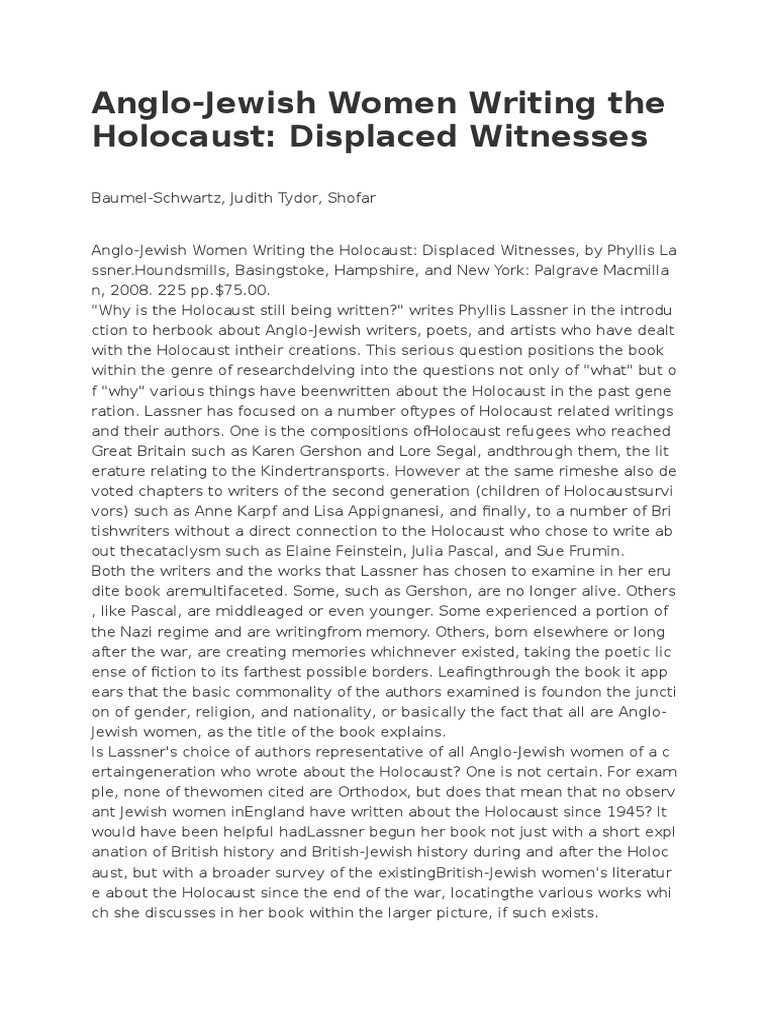 Anglo-Jewish Women Writing The Holocaust | PDF | Poetry