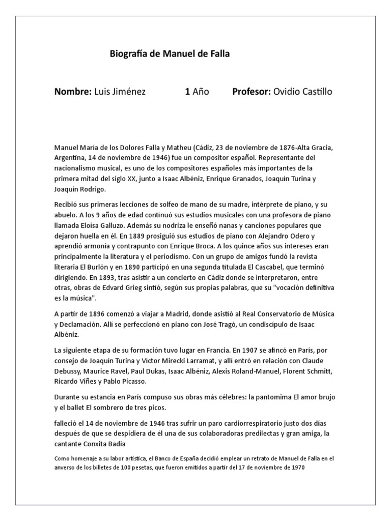 Biografía de Manuel de Falla | PDF