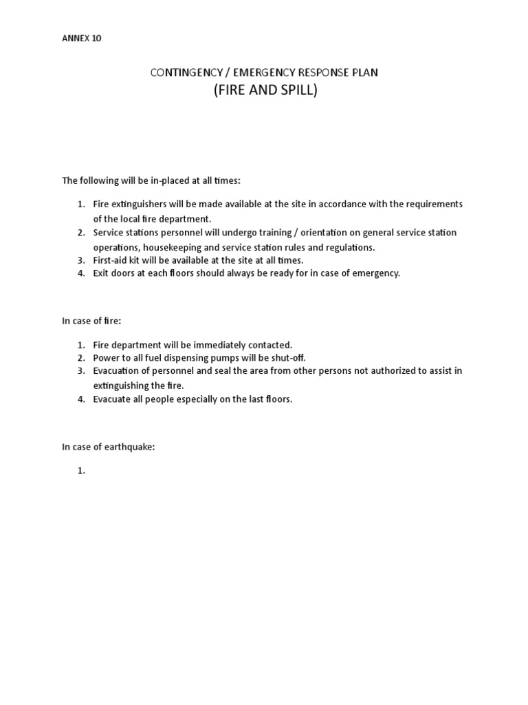 (Fire and Spill) : Contingency / Emergency Response Plan | PDF