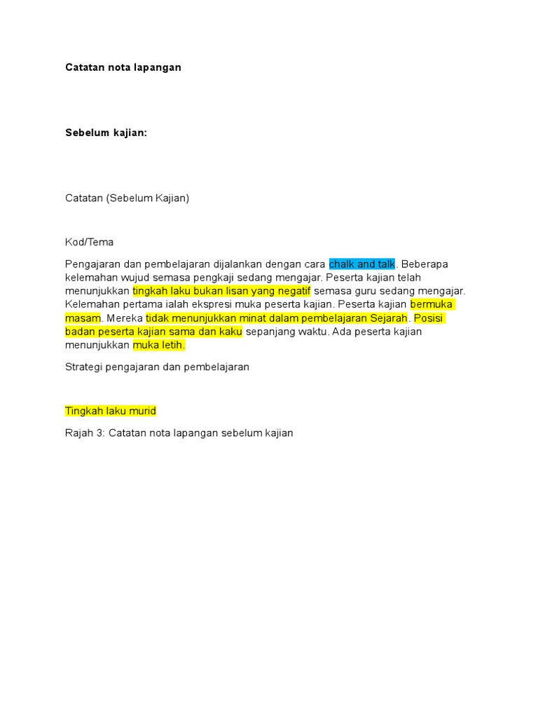 Catatan Nota Lapangan | PDF