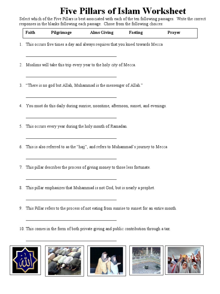 Five Pillars Worksheet | PDF | Hajj | Mecca