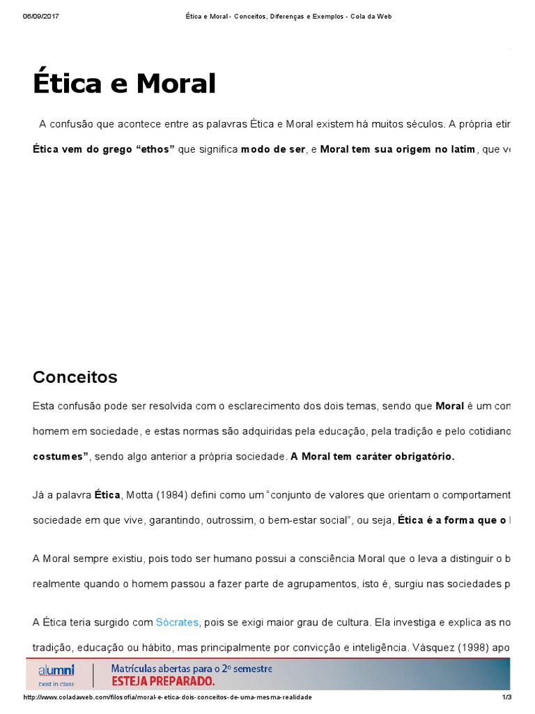 Ética e Moral - Conceitos, Diferenças e Exemplos | Moralidade | Ciência ...