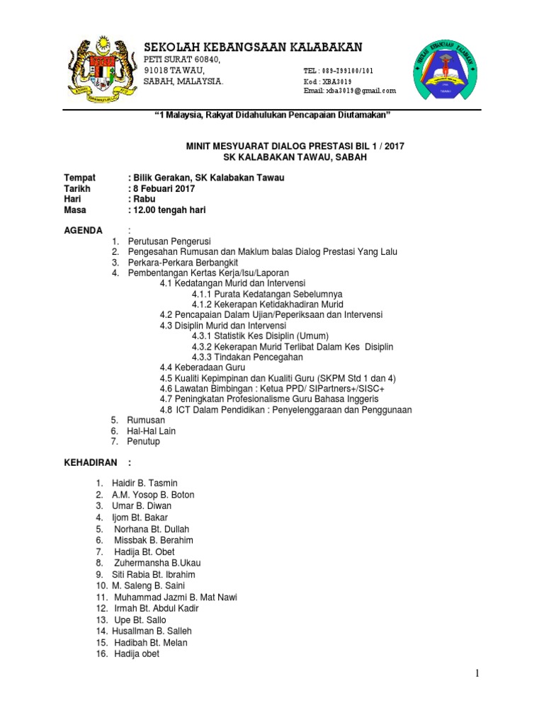 Minit Mesyuarat Dialog Bil1 | PDF