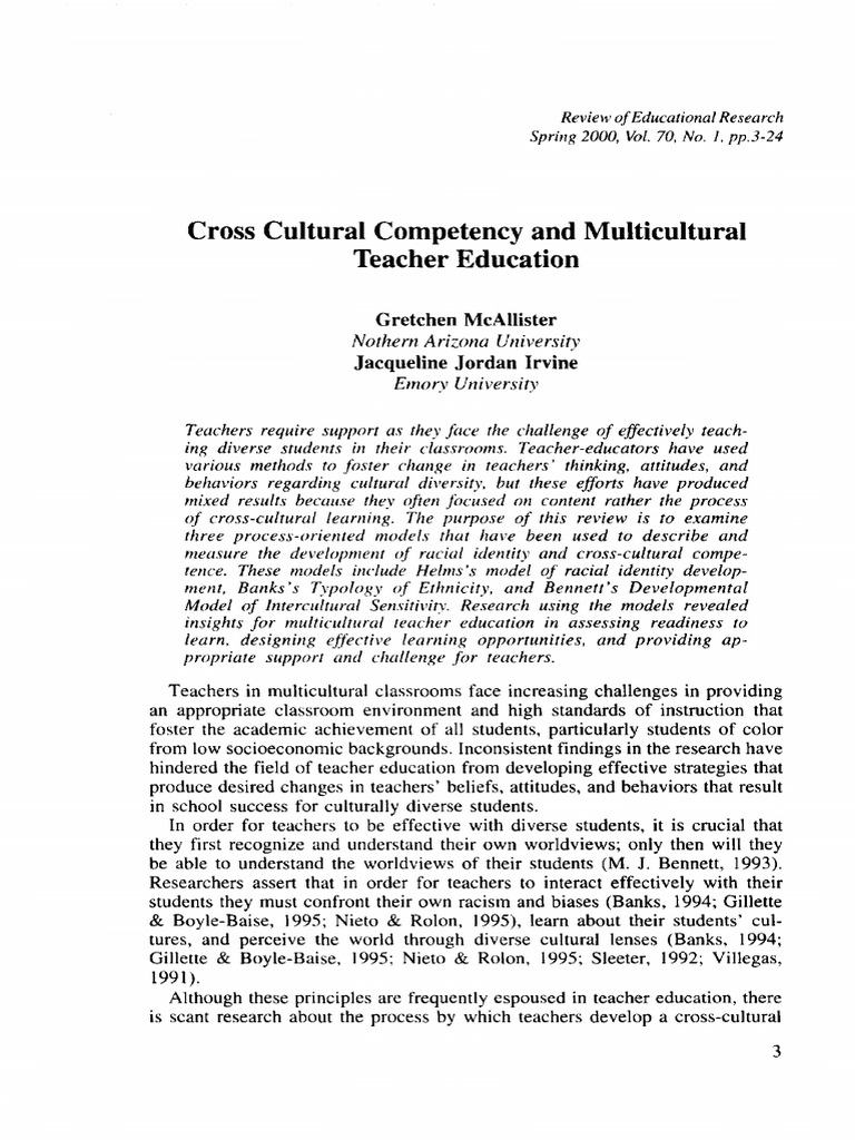 Cross Cultural Competency and Multicultural Teacher Education | PDF ...
