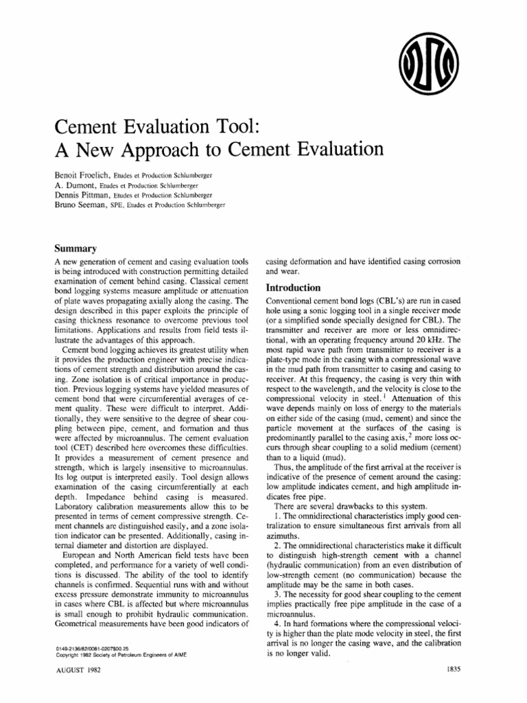 Cement Evaluation Tool.pdf | Ultrasound | Resonance