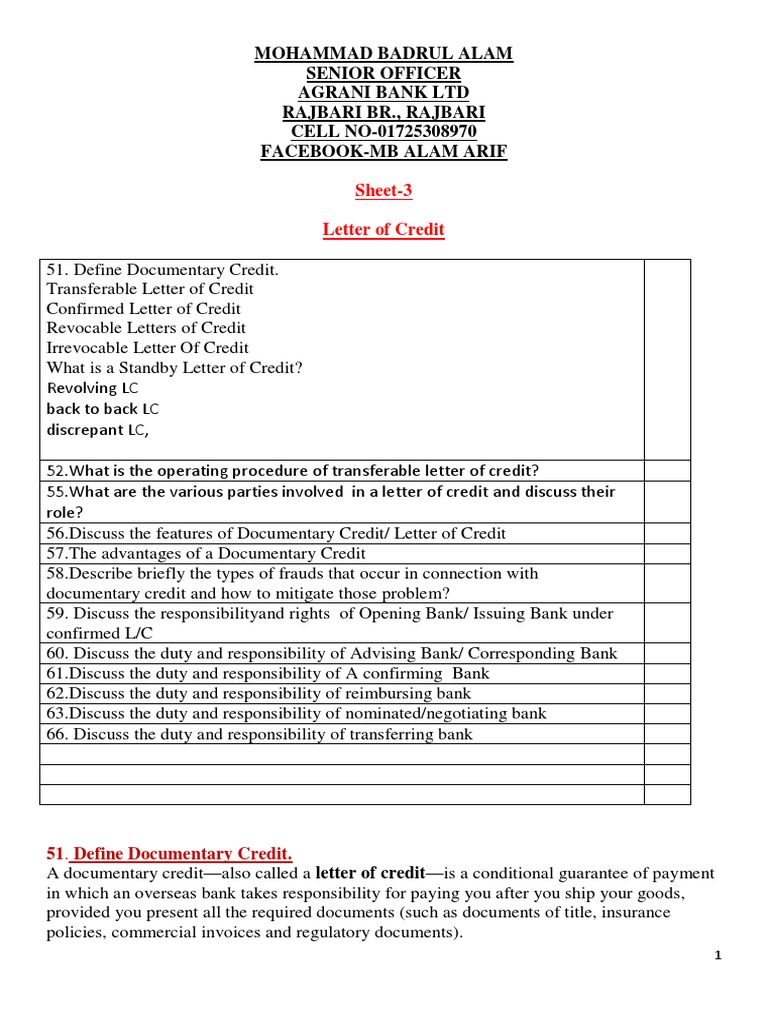 Letter of Credit | Letter Of Credit | Credit (Finance)