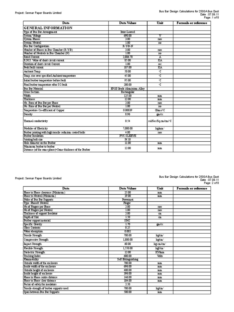 Bus Bar Design Calculations For Busduct Mars | PDF | Electricity ...