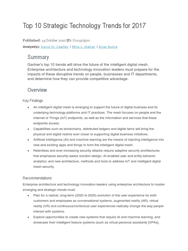 Top 10 Strategic Technology Trends For 2017 PDF | PDF | Blockchain ...