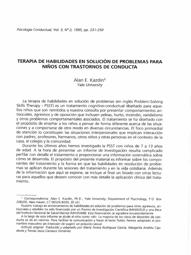 Terapia de Habilidades en Solucion de Problemas para Niños Con ...
