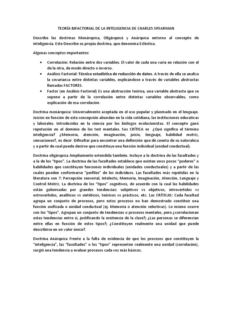 Teoría Bifactorial de Spearman | PDF | Análisis factorial | Mente