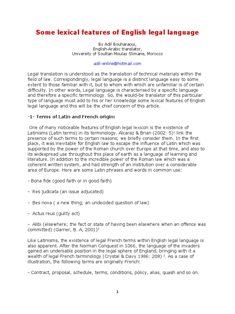 Some Lexical Features of English Legal Language | Pronoun | Jargon