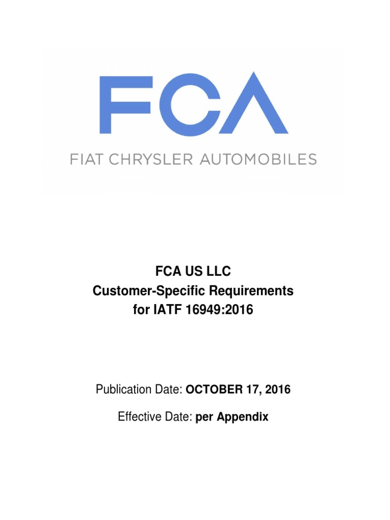 Fca Us LLC CSR Iatf 16949 20161017B | PDF | Quality Management System ...