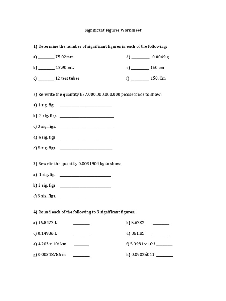 Significant Figures Worksheet | PDF | Teaching Methods & Materials