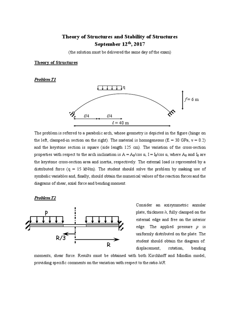 Theory of Structures and Stability of Structures September 12, 2017 ...