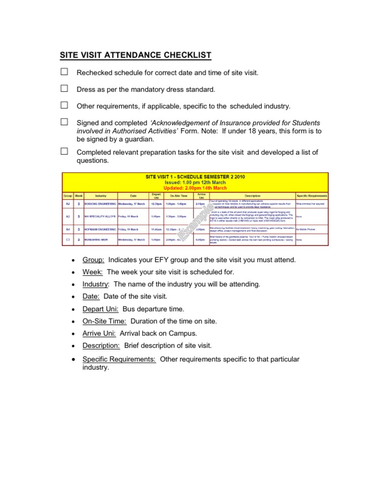 Site Visit Schedule - 1 | PDF