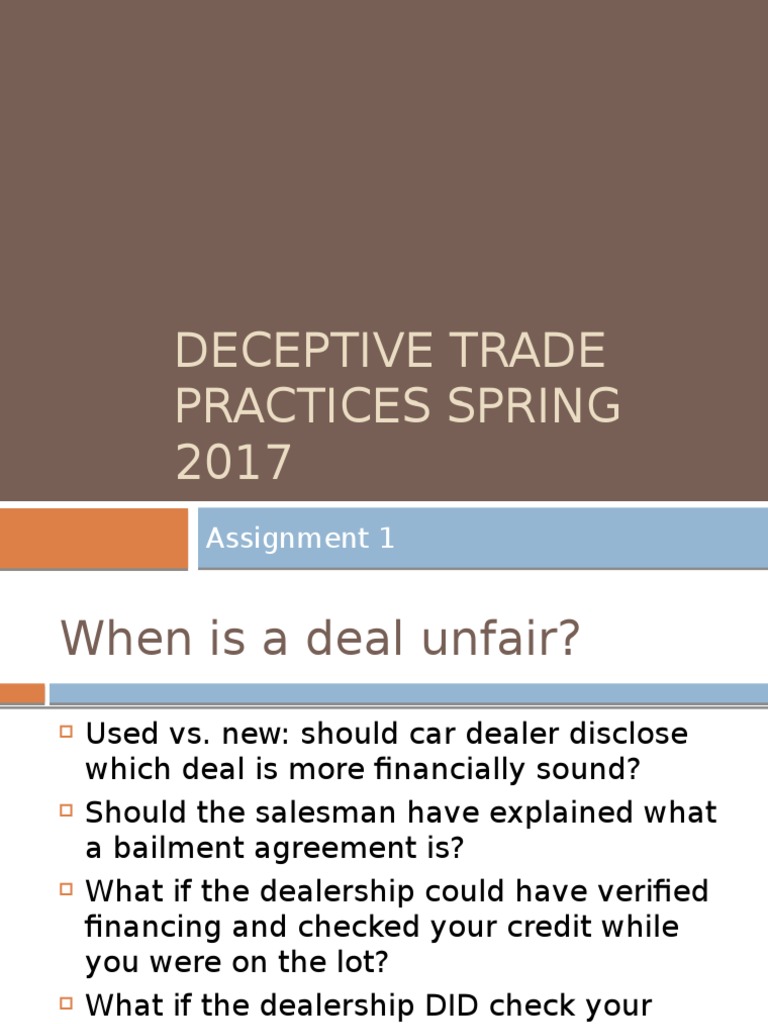 Deceptive Trade Practices Spring 2017: Assignment 1 | PDF | Fraud ...