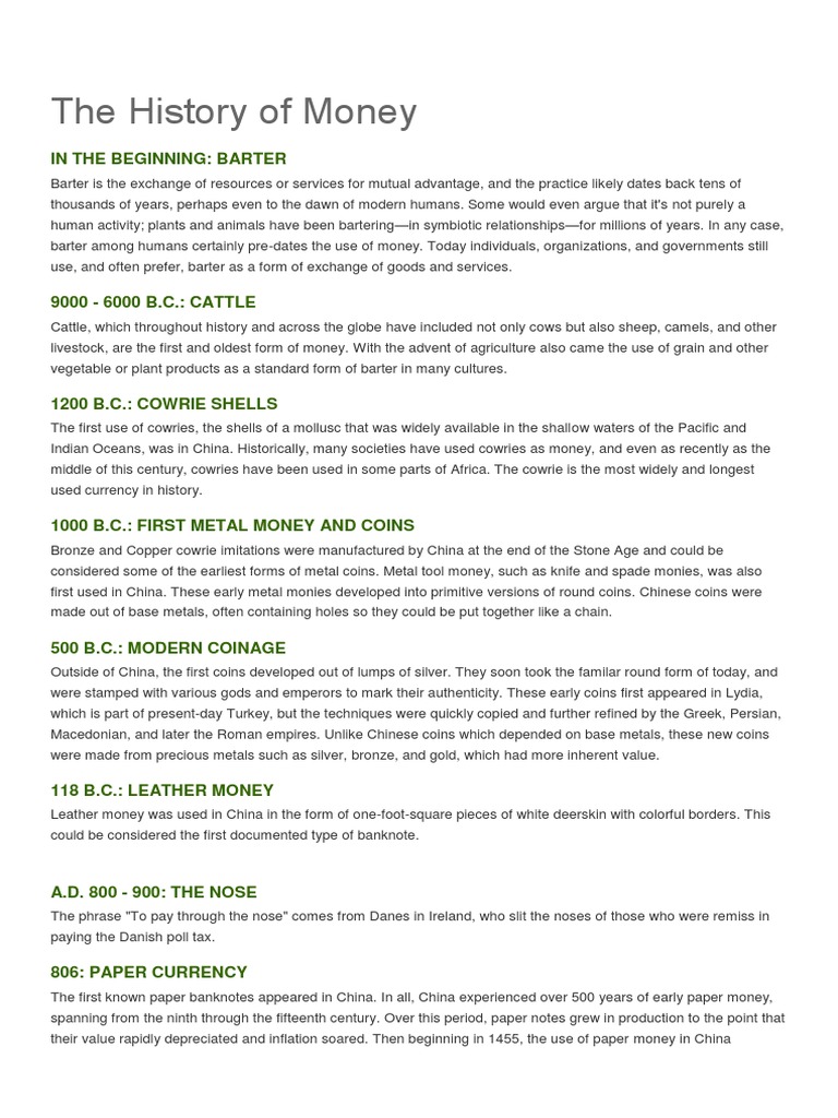 The History of Money | PDF | Banknote | Money