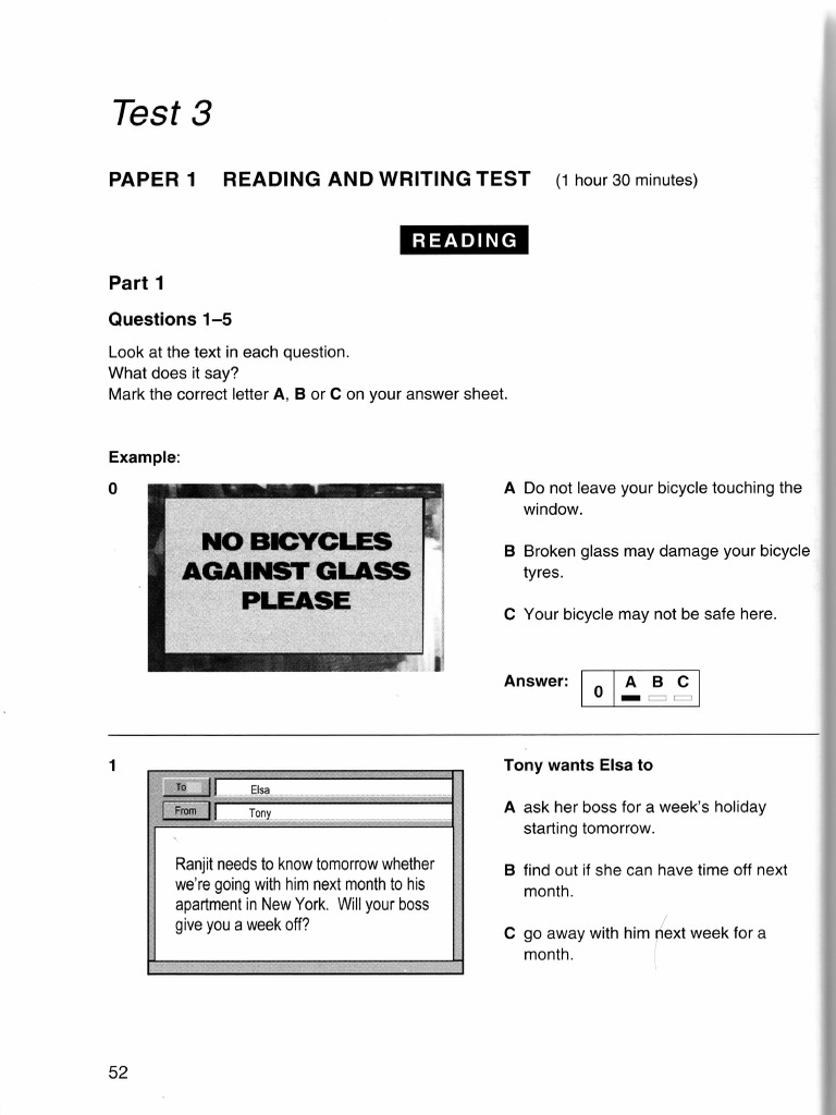 Cambridge PET Book 6 Test 3 | PDF