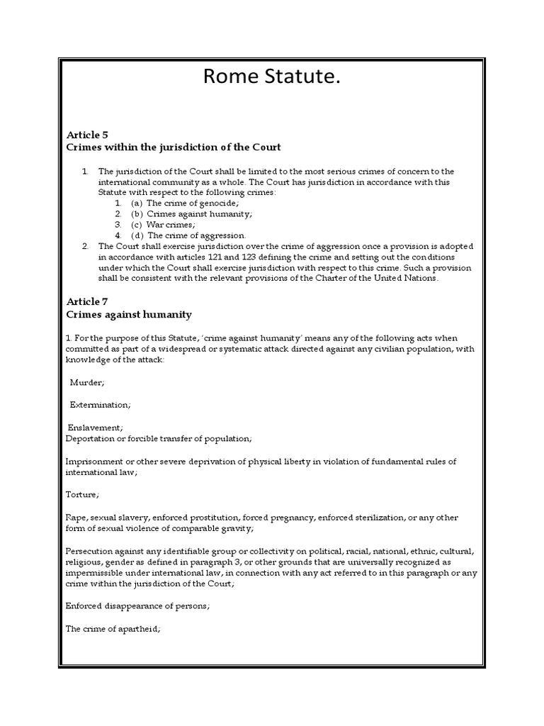 Rome Statute | Download Free PDF | Crimes Against Humanity | Prosecutor