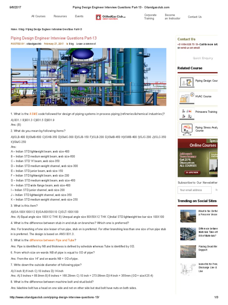 Piping Design Engineer Interview Questions Part-13 - Oilandgasclub ...